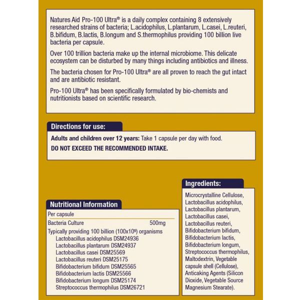 Natures Aid Pro 100 Ultra (100 Billion Bacteria) Capsules (30 ...